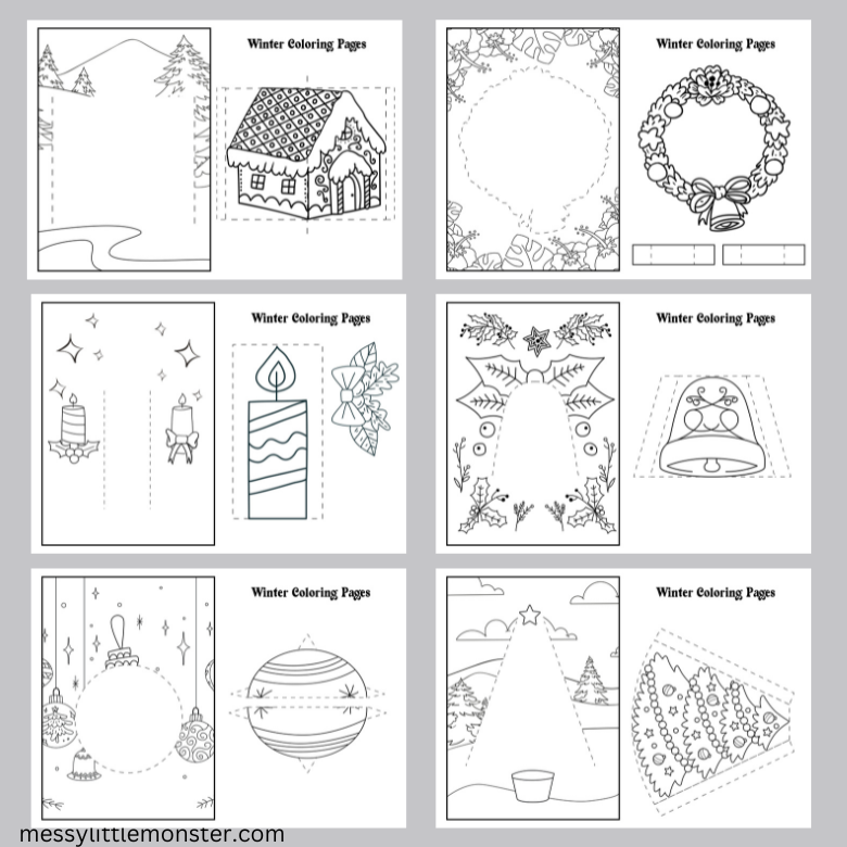 Winter Colouring Pages - 3D Craft – Messy Little Monster Shop