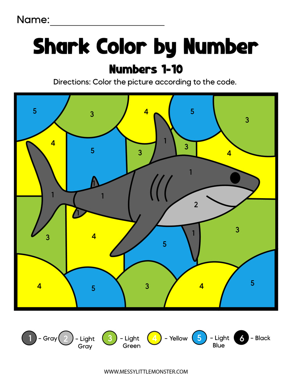 Shark Color by Number Sheets – Messy Little Monster Shop