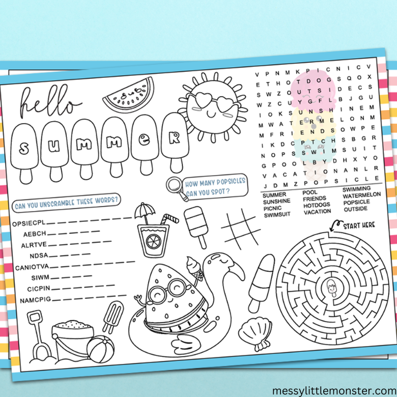 Summer Printable Placemats for Kids – Messy Little Monster Shop