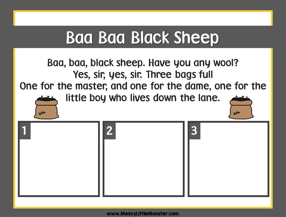 Baa Baa Black Sheep - Nursery Rhyme Sequencing Activity – Messy Little ...