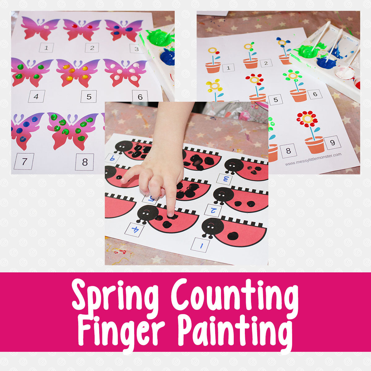 Spring Counting Finger Painting Number Activity – Messy Little Monster Shop