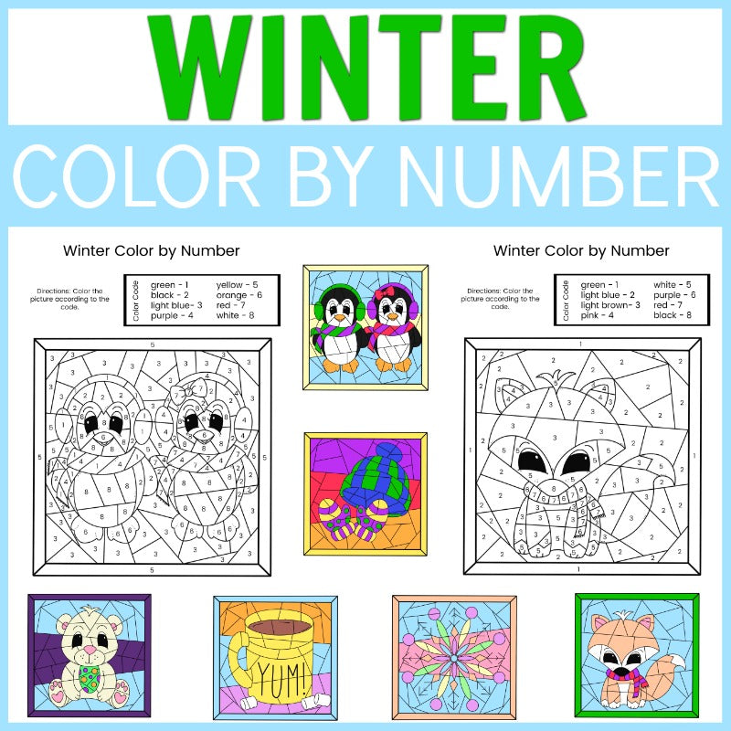 Winter Color by Number Sheets – Messy Little Monster Shop