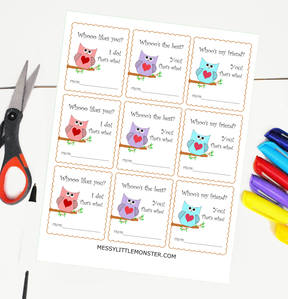 Owl Valentines Notes – Messy Little Monster Shop
