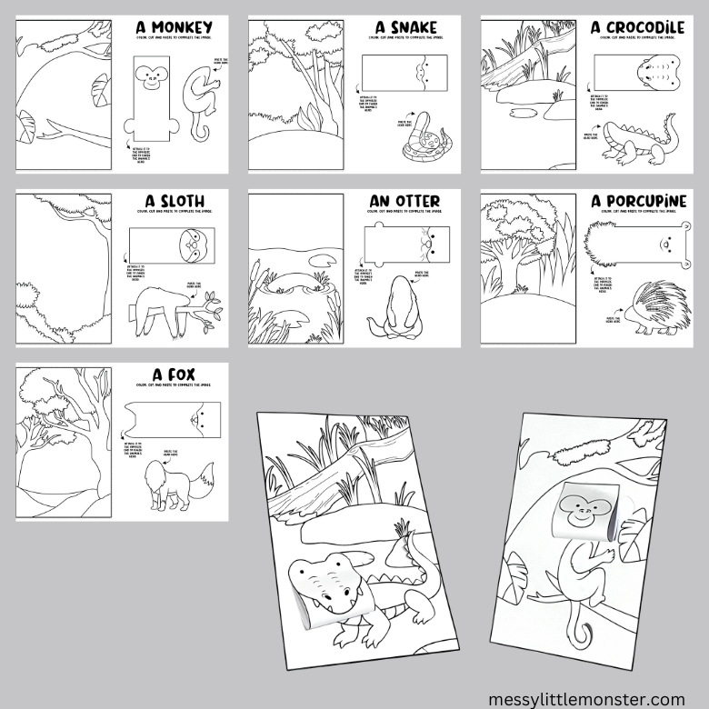 3D Rainforest Animal Colouring Pages – Messy Little Monster Shop