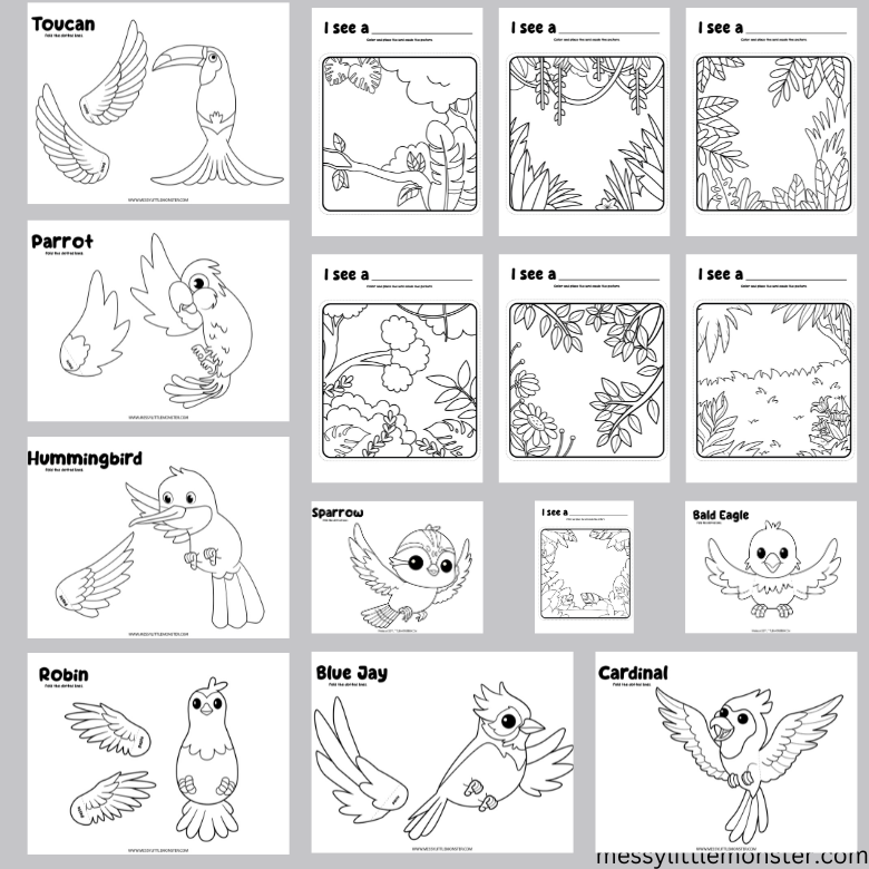 Bird Coloring Pages - 3D Craft – Messy Little Monster Shop