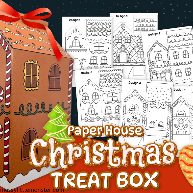 Paper House Christmas Treat Box Template – Messy Little Monster Shop