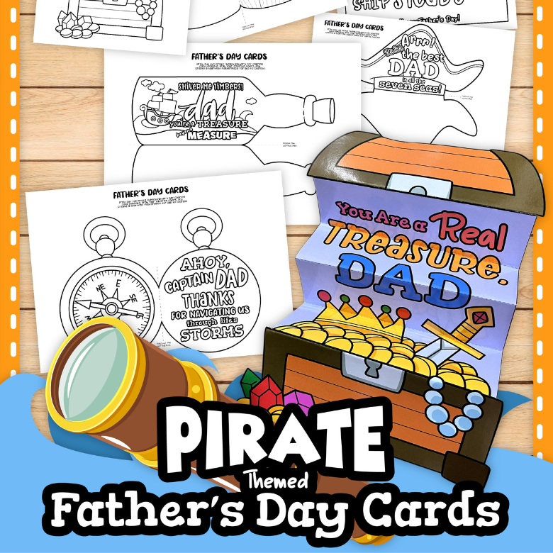 Pirate Father's Day Cards to Color – Messy Little Monster Shop