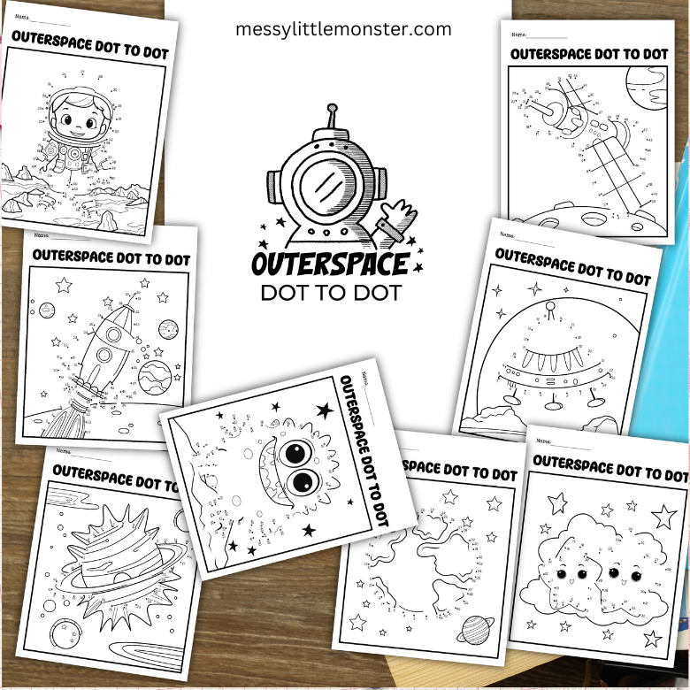 Space Dot to Dot Worksheets – Messy Little Monster Shop