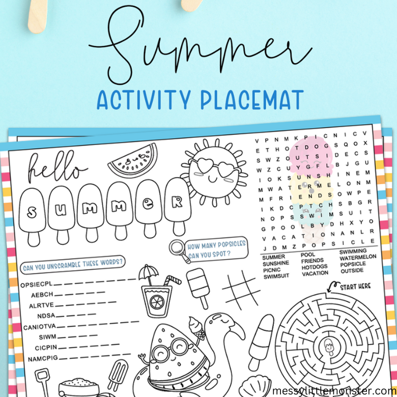 Summer Printable Placemats for Kids – Messy Little Monster Shop
