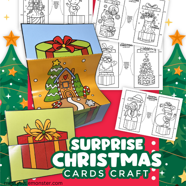 Surprise Printable Christmas Cards to Colour – Messy Little Monster Shop