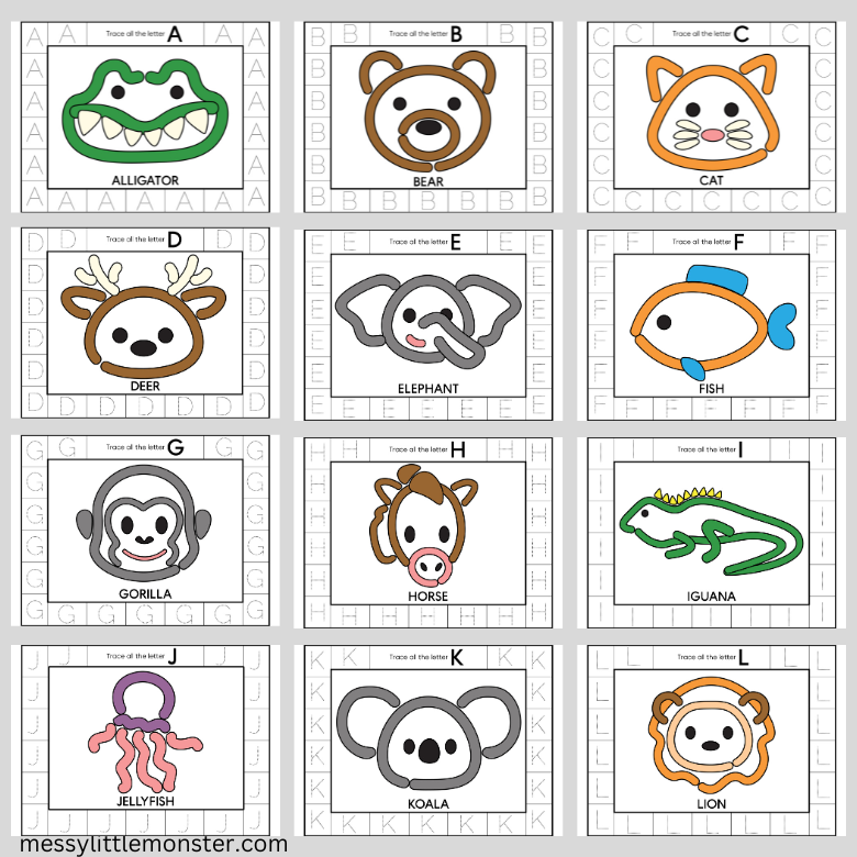 Zoo Animal Alphabet Playdough Mats – Messy Little Monster Shop