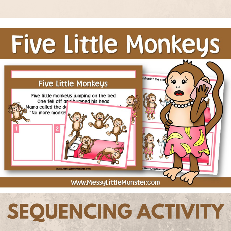 Five Little Monkeys - Nursery Rhyme Sequencing Activity – Messy Little ...