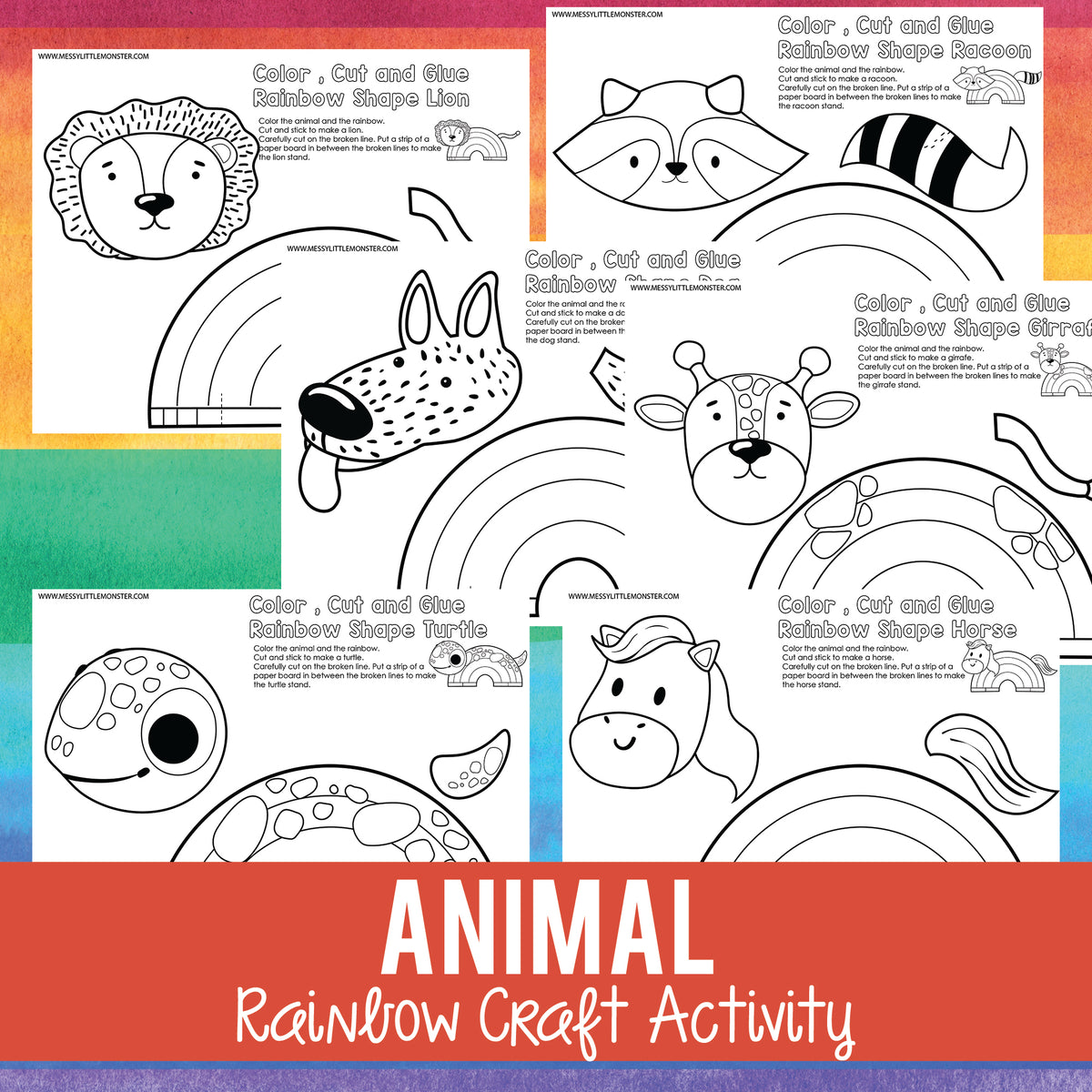 Rainbow Animals Color, Cut and Glue Activity – Messy Little Monster Shop