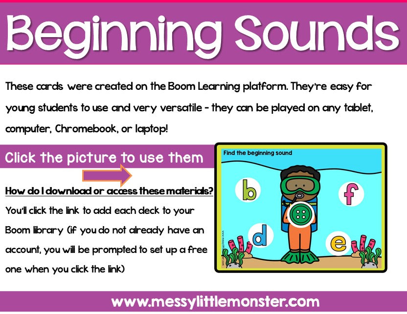 Beginning Sounds Digital Task Cards - Boom Cards – Messy Little Monster ...