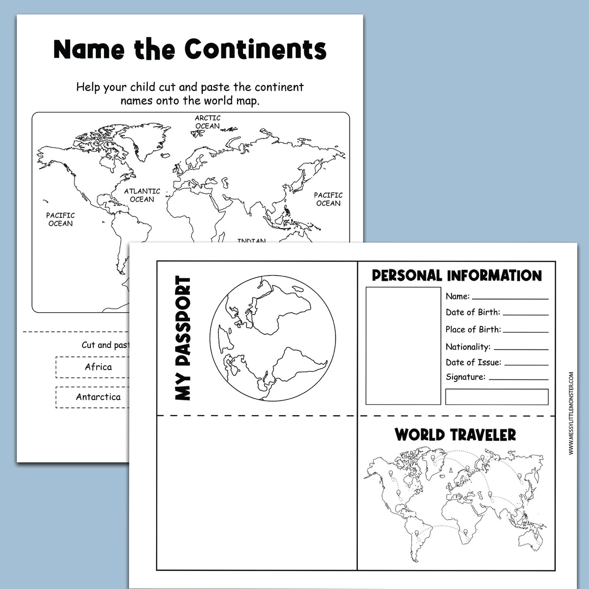 Seven Continents Activity Pack – Messy Little Monster Shop