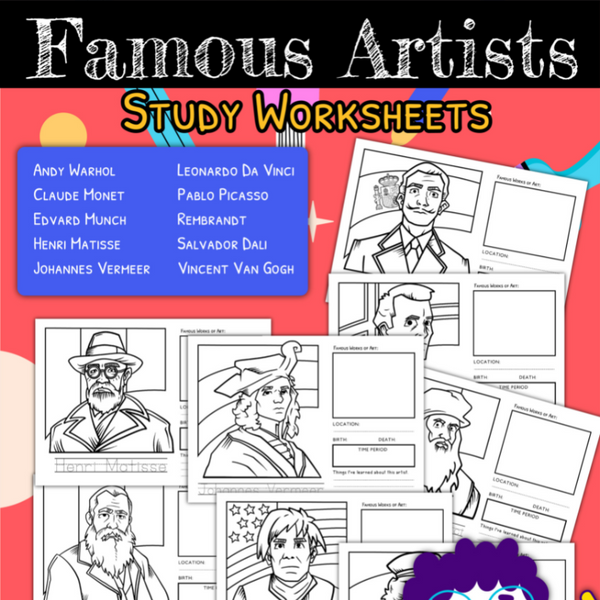 Famous Artist Study Worksheets – Messy Little Monster Shop