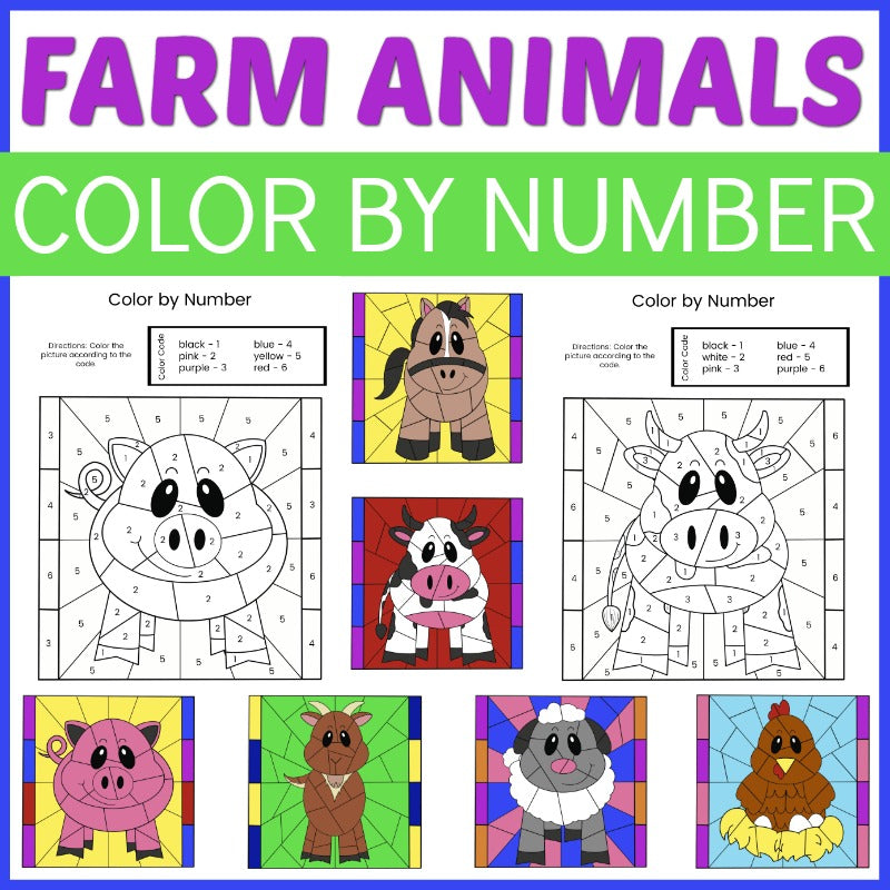 Farm Animal Color by Number Sheets – Messy Little Monster Shop